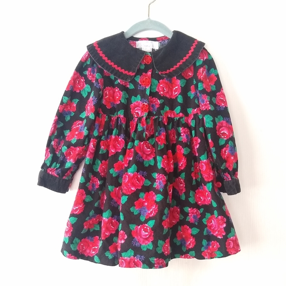 Vintage | Dresses | Vintage Girls Rose Floral Bib Collar Girls Dress ...